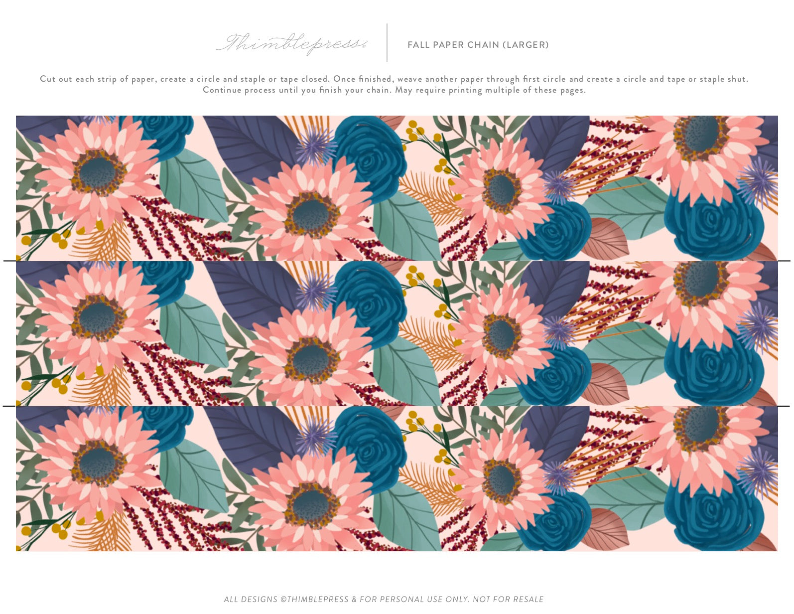 Fall Floral Large Paper Chain Decor Printable – Thimblepress