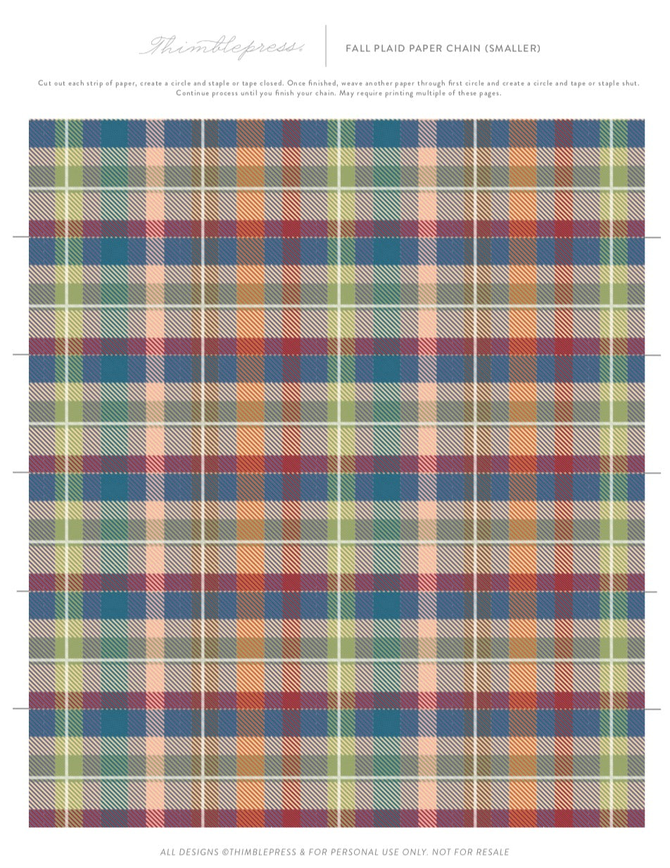 Fall Dark Navy Plaid Paper Chain Printable – Thimblepress