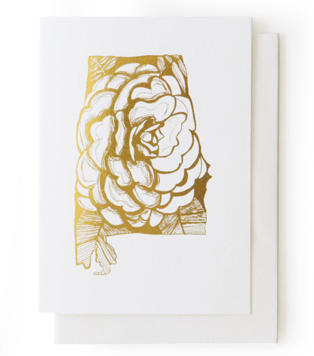 alabama camellia gold foil greeting card – Thimblepress