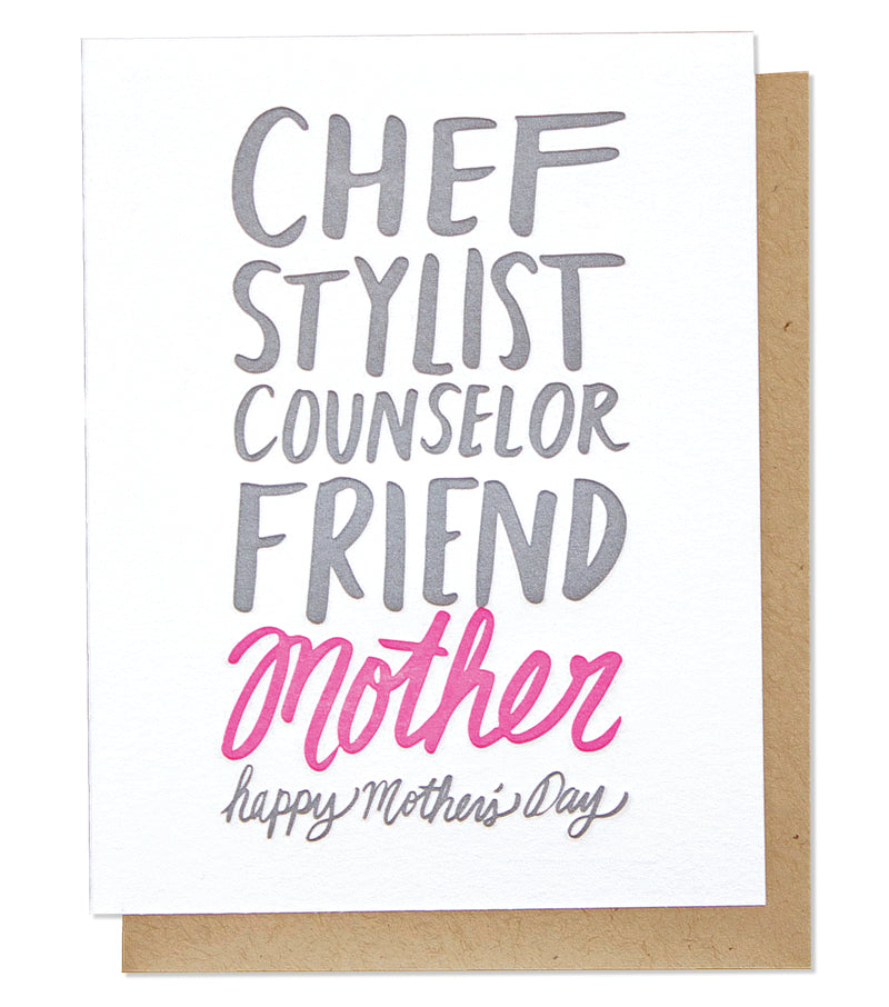 mother's day adjectives letterpress greeting card – Thimblepress